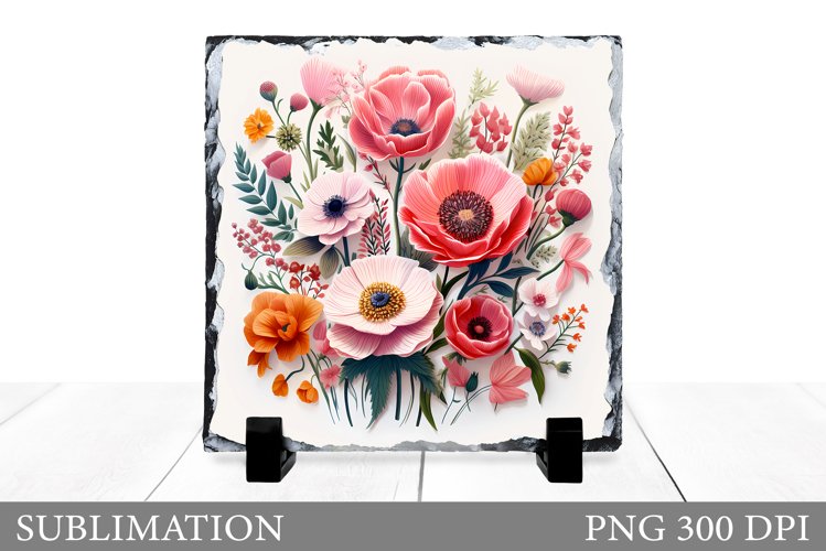 Floral Sublimation. 3D Flowers Slate Sublimation