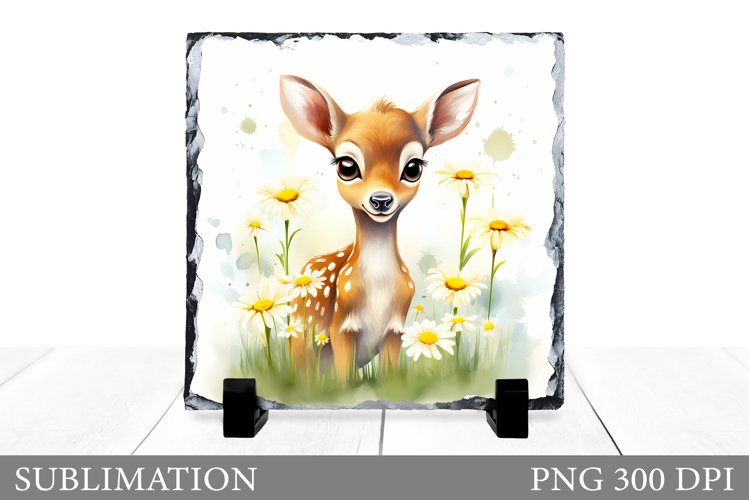 Cute Deer Sublimation. Deer Flowers Slate Sublimation