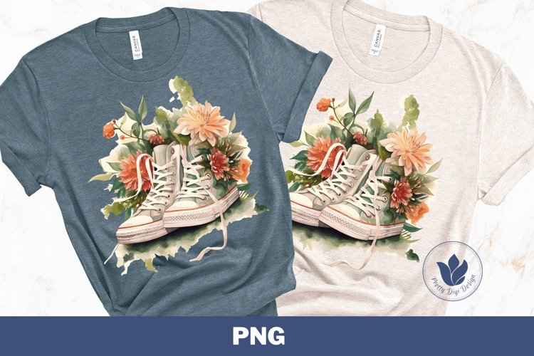 Snickers Shoes with Flowers Watercolor PNG (2722235)