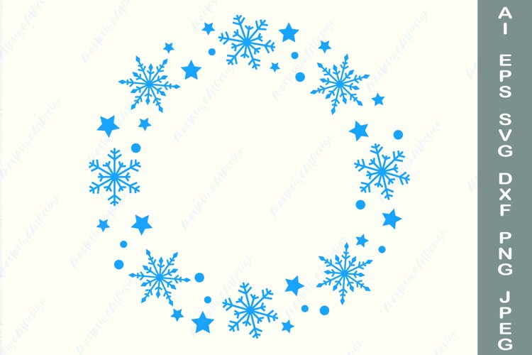 Snowflake wreath svg, Christmas circle frame svg (1679049)