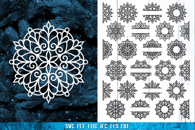 Snowflakes Monogram Bundle SVG,Snowlakes Silhouette Papercut