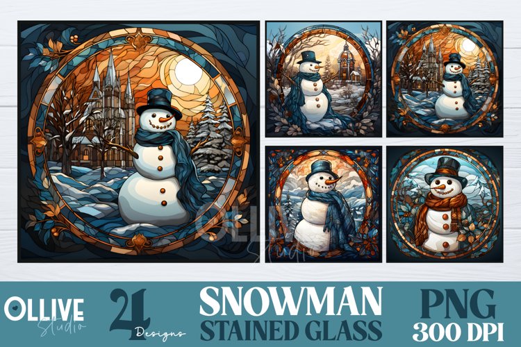 Stained Glass Snowman Christmas Sublimation Bundle
