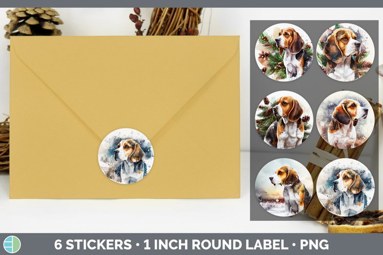 Snowy Beagle Stickers | Sticker 1in Round Labels PNG Designs