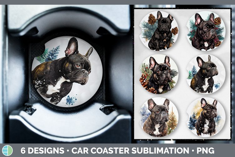 Snowy French Bulldog Car Coaster | Sublimation Designs Bundl