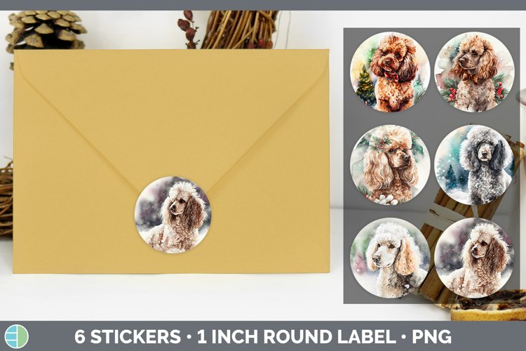 Snowy Poodle Stickers | Sticker 1in Round Labels PNG Designs