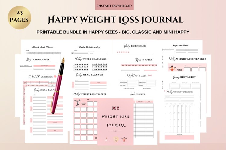 HAPPY Printable Weight Loss Tracker, Weight Loss Journal (2103477 ...