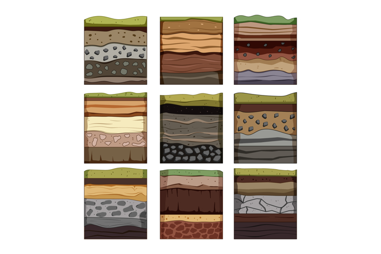 Different soil layers displaying earth strata profiles