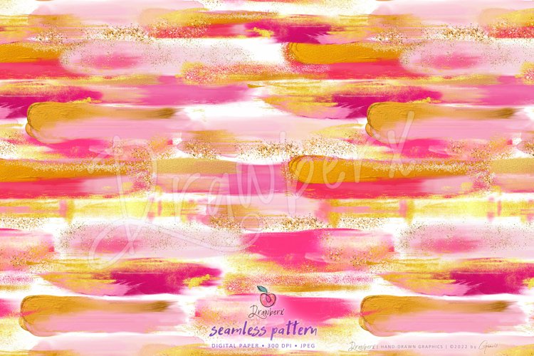 Brush strokes Seamless File, hot pink gold, paint stroke 050
