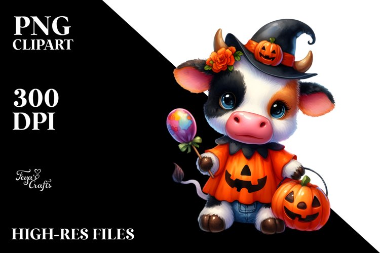 Cute Baby Cow Dressed for Halloween | Clipart