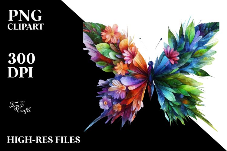 Vibrant Abstract Flower Butterfly PNG