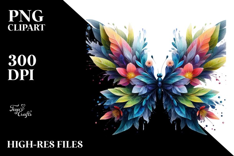 Vibrant Abstract Flower Butterfly PNG