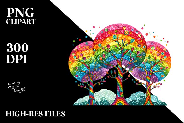 Colorful Rainbow Trees Clipart