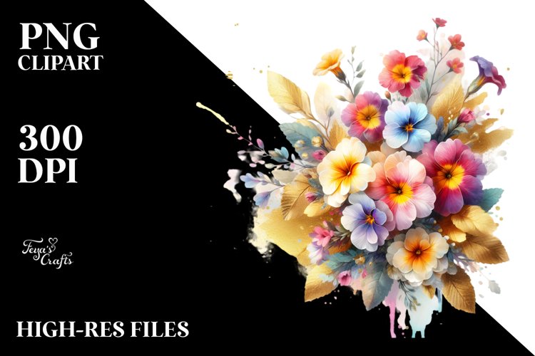 Colorful Abstract Bouquet with Gold Foil