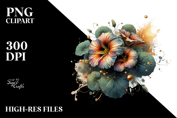 Shiny Nasturtium Watercolor Splash Sublimation Clipart