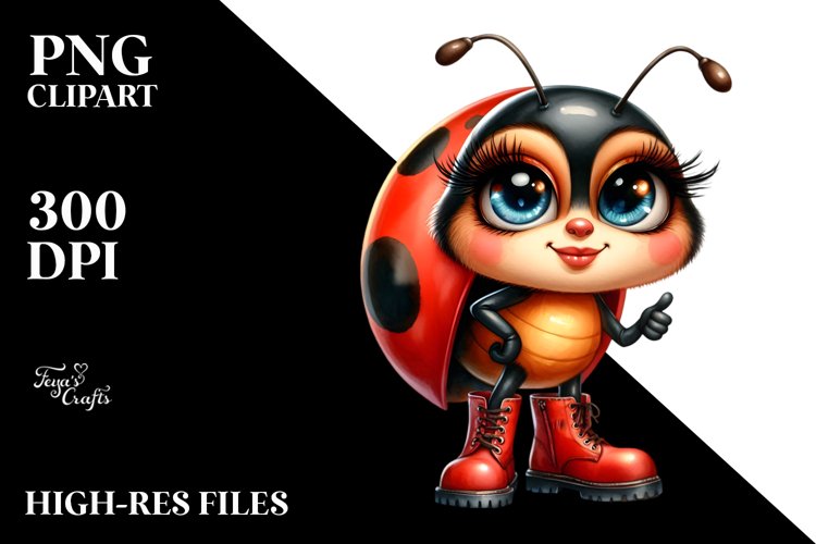 Watercolor Ladybug Caricature-like