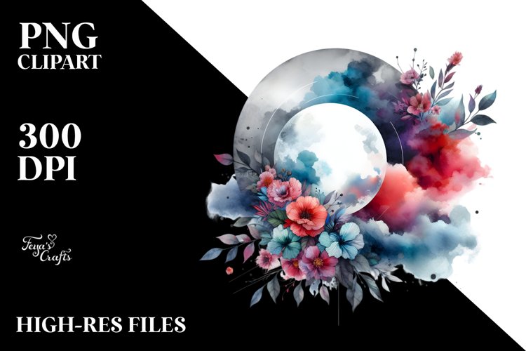 Vibrant Watercolor Abstract Moon | Sublimation | Clipart