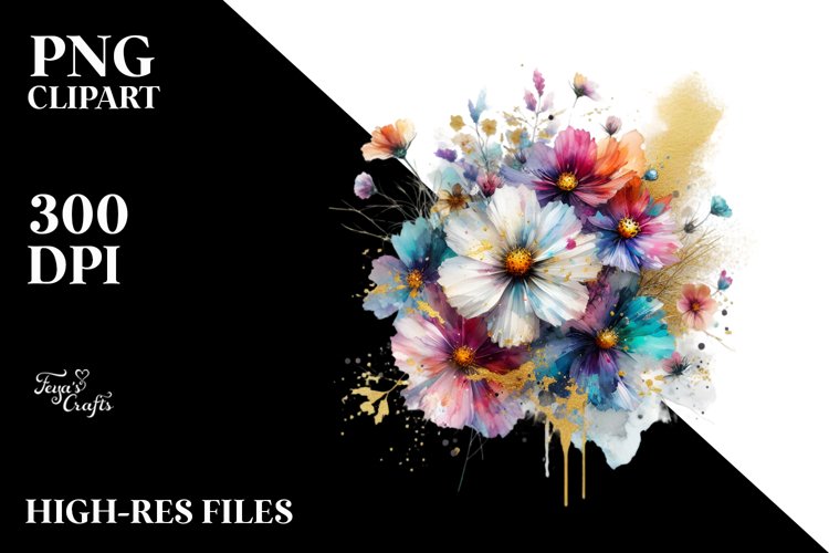 Vibrant Abstract Bouquet with Vibrant Cosmos and Splash