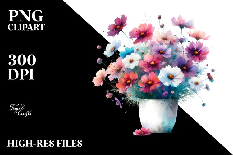 Vibrant Watercolor Cosmos Pot