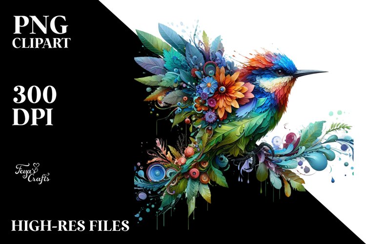 Colorful Bird made of Flowers PNG