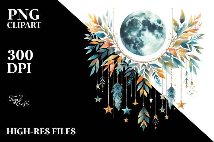 Vibrant Boho Moon Foliage Stars