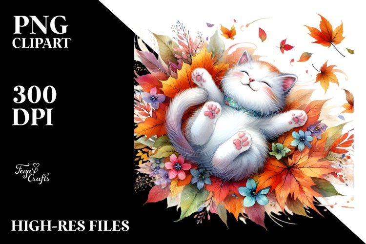 Colorful Autumn Cat PNG