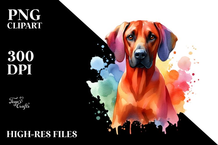 Cute Colorful Rhodesian Ridgeback Watercolor Clipart