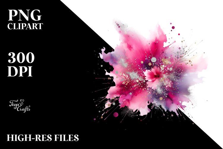 Colorful Pinkish Watercolor Splash Silver Foil