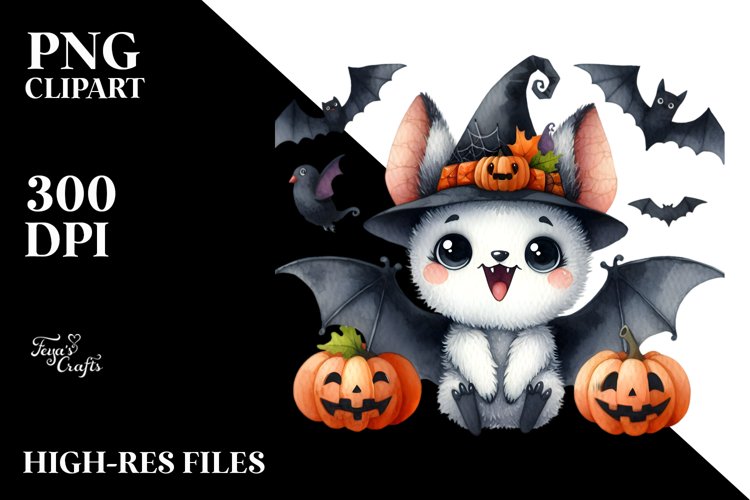 Whimsical Halloween Bat Watercolor | Sublimation Clipart