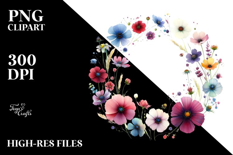 Watercolor Wild Colorful Flowers | Sublimation | Clipart