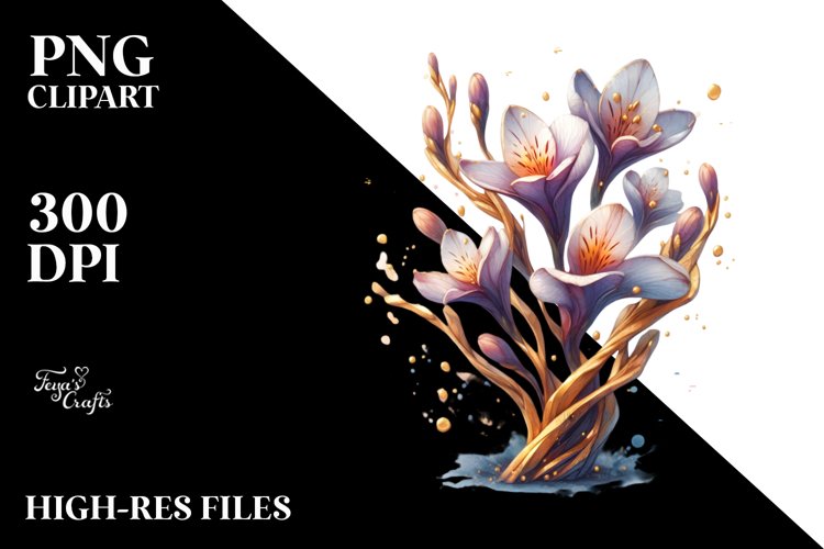 Golden Wooden Freesia Watercolor