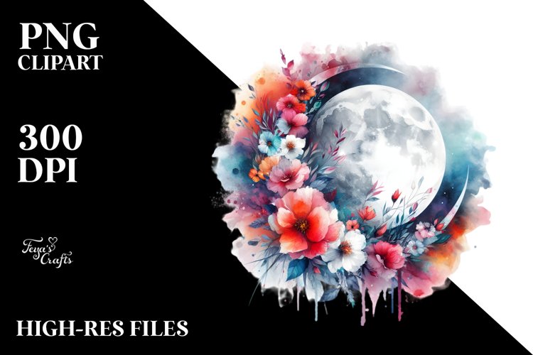 Vibrant Abstract Moon with Flowers|Summer Sticker Flower