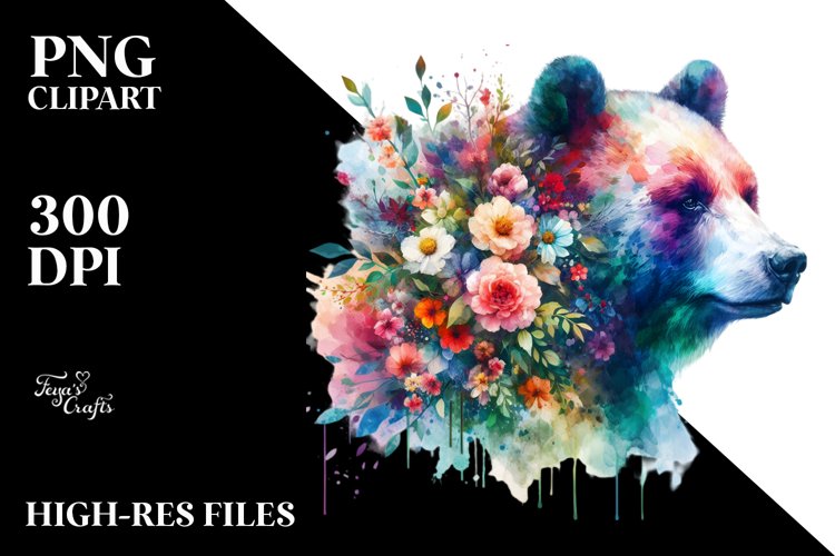 Vibrant Bear Made of Flowers | Sublimation | Clipart