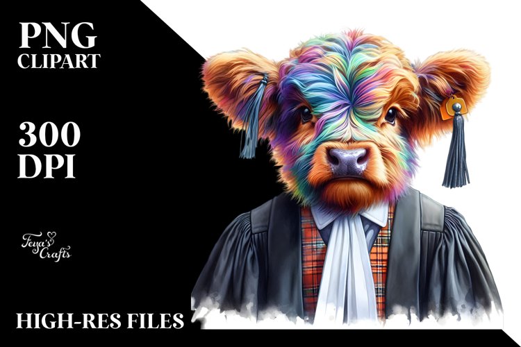 Colorful Baby Highland Cow with Judge's Robe, Sublimation