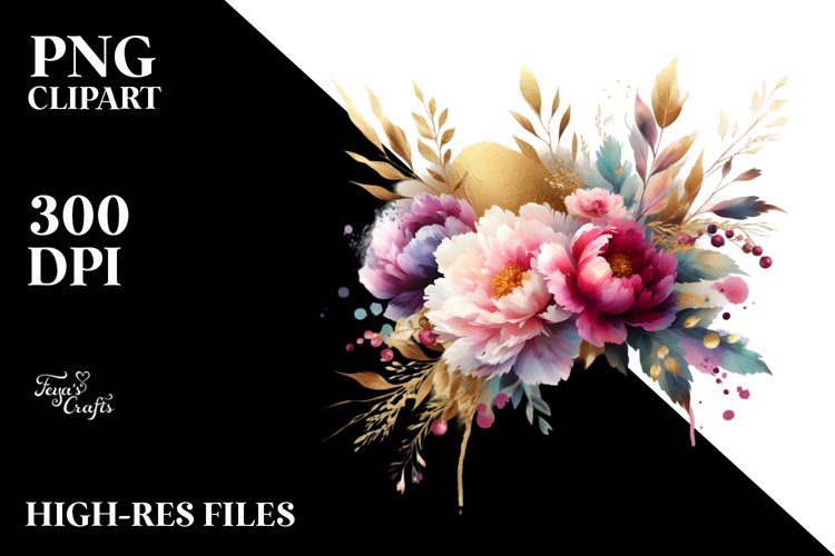 Colorful Bouquet with Peonies Splash | Sublimation Clipart