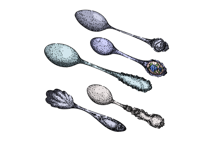 spoon engraved silver set sketch hand drawn (6570302)