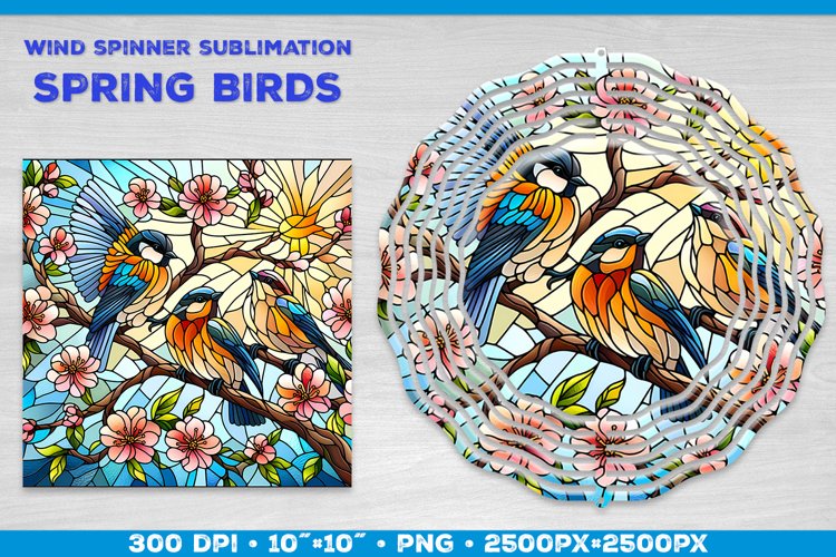 Spring Birds Wind Spinner Sublimation Template (3214453)