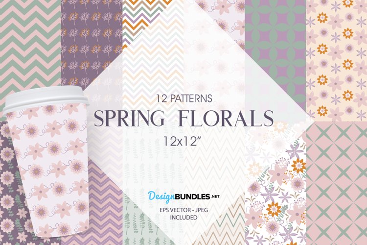 Spring Florals Digital Papers, Spring Florals Vector Pattern