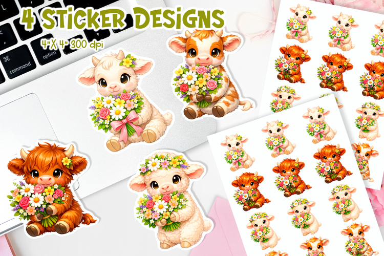 Cute Farm Baby Stickers | Spring Floral Animals