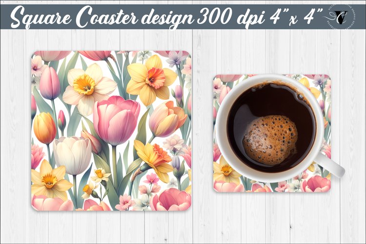 Square Coaster | Spring flowers (3490327)