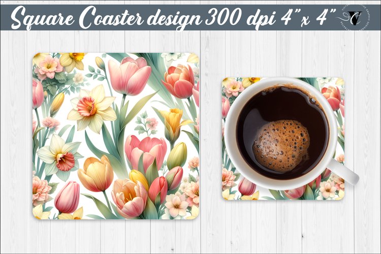 Square Coaster | Spring flowers (3490340)