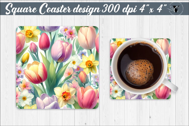 Square Coaster | Spring flowers (3528579)