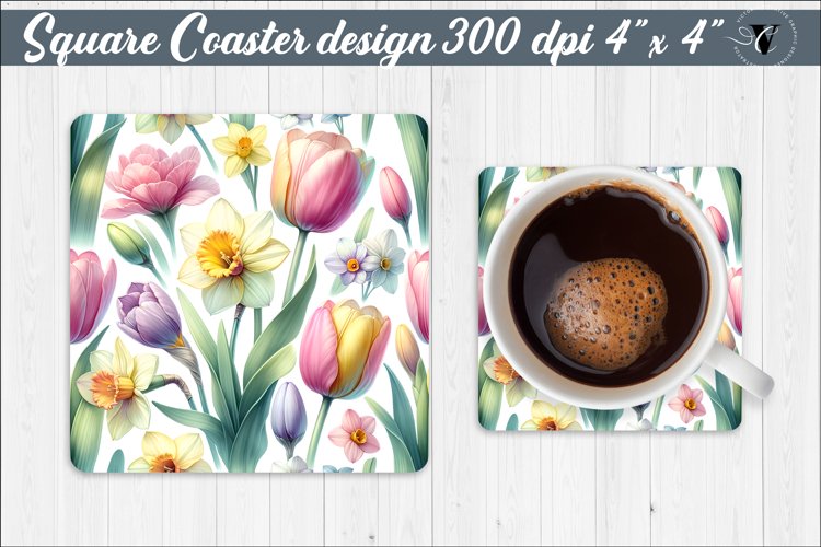 Square Coaster | Spring flowers (3528602)