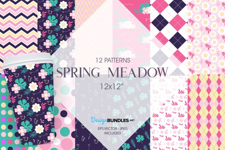 Spring Meadow Digital Paper, Spring Meadow Vector Patterns