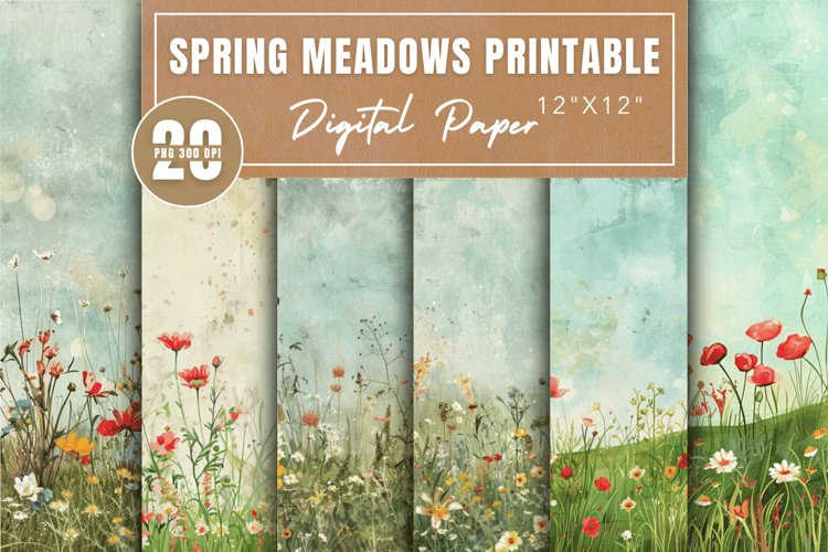 Spring Meadows Printable Digital Paper Bundle