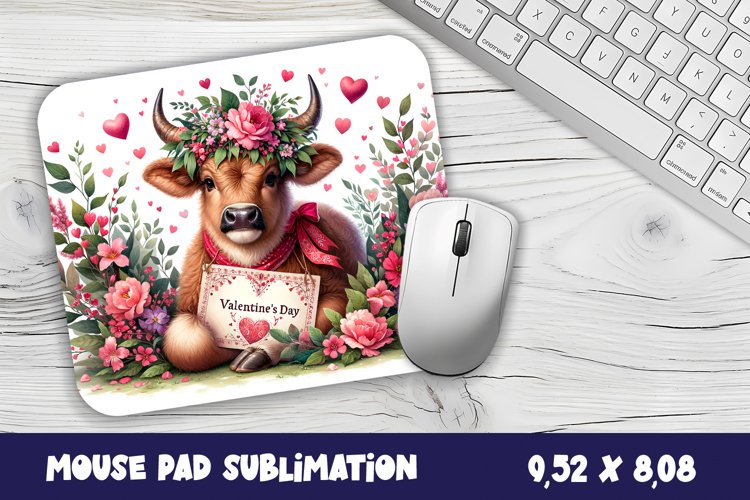 Cute cow flower mouse pad wrap sublimation design (3305767)