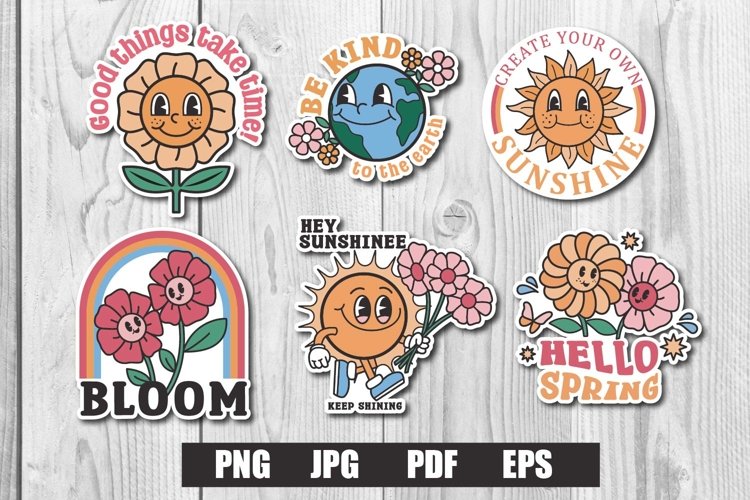 Spring retro bundles, Sticker printable