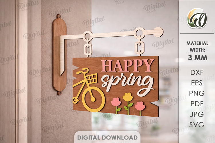 3D Spring Wall Hanger Laser Cut. Spring Sign SVG (6572393)