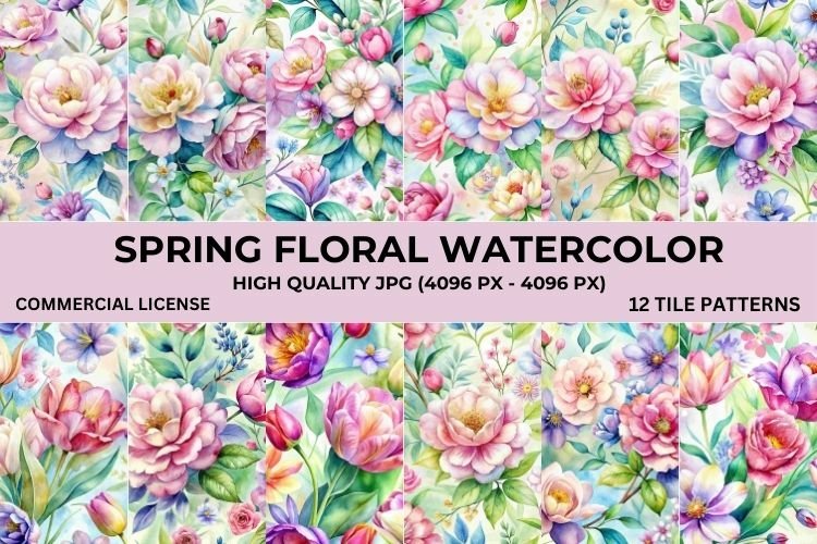 Spring Watercolor Floral Pattern Bundle Delicate Designs