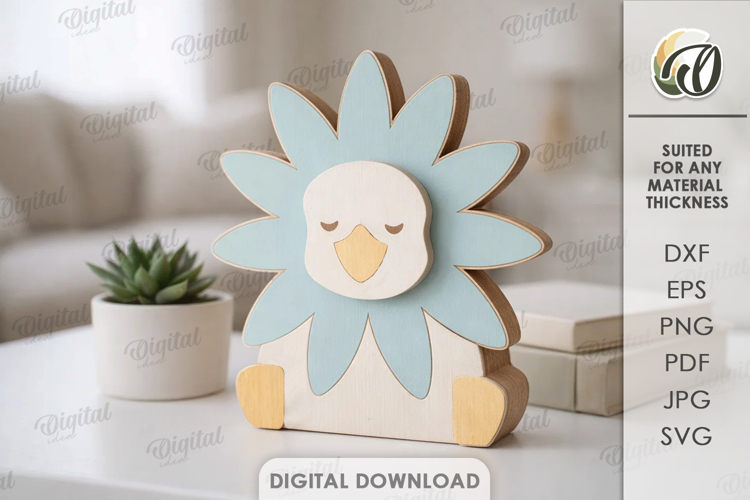 3D Spring Animal Stand Decor Laser Cut. Chick SVG