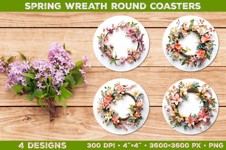 Spring Wreath Sublimation Round Coaster (2893755)